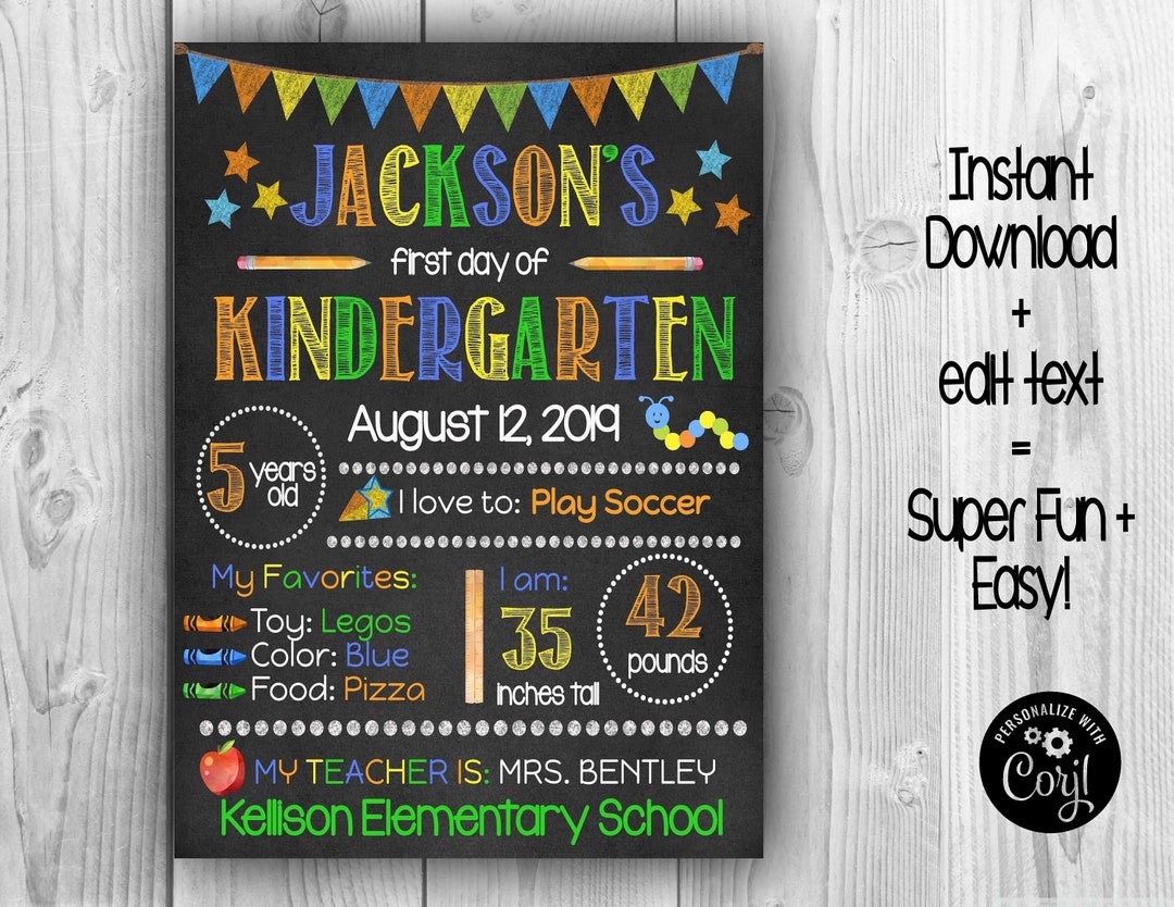 EDITABLE First Day of School Chalkboard Sign Poster - Easily Edit Name ...