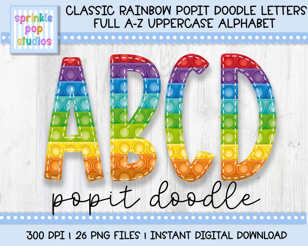 Doodle Alphabet | Classic Rainbow Pop It Doodle Letters | Alphabet Font ...