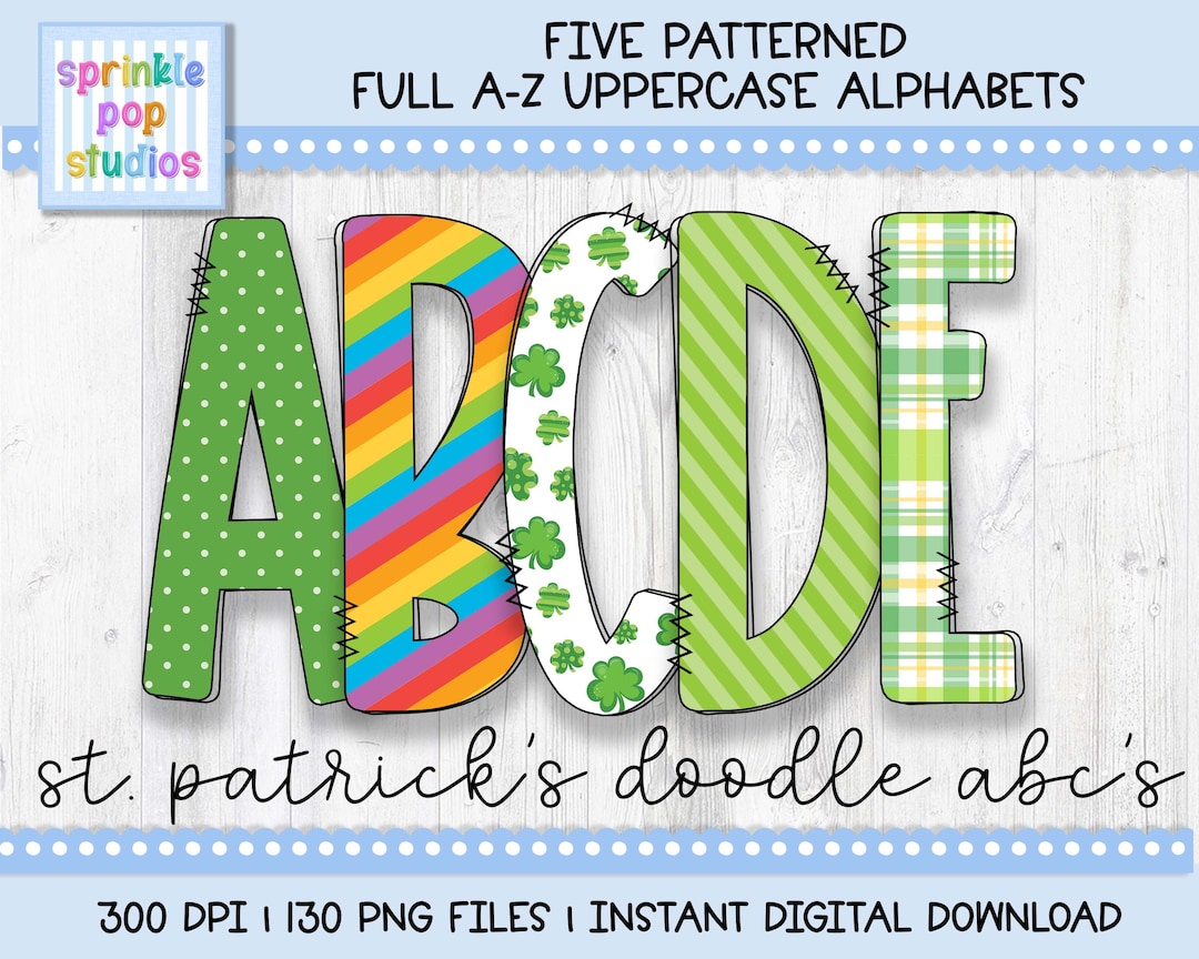 Doodle Alphabet | FIVE St. Patrick's Day Patterns | Alphabet Font ...