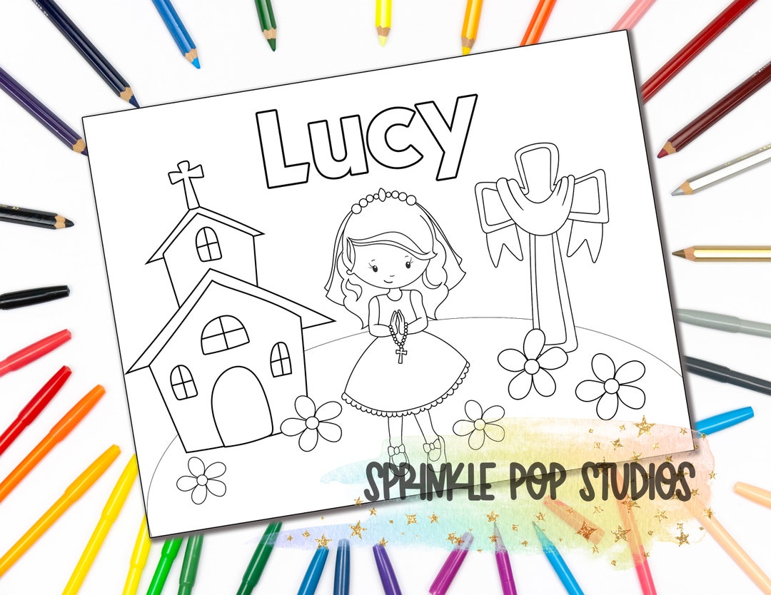 Personalized Coloring Page ~ First Communion Girl ~ Custom Coloring ...