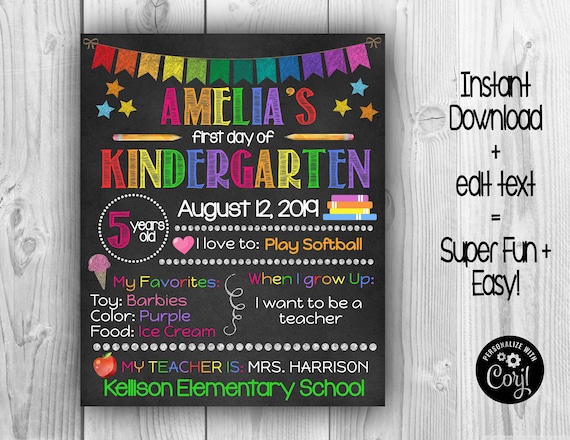 EDITABLE First Day of School Chalkboard Sign Poster No | Etsy