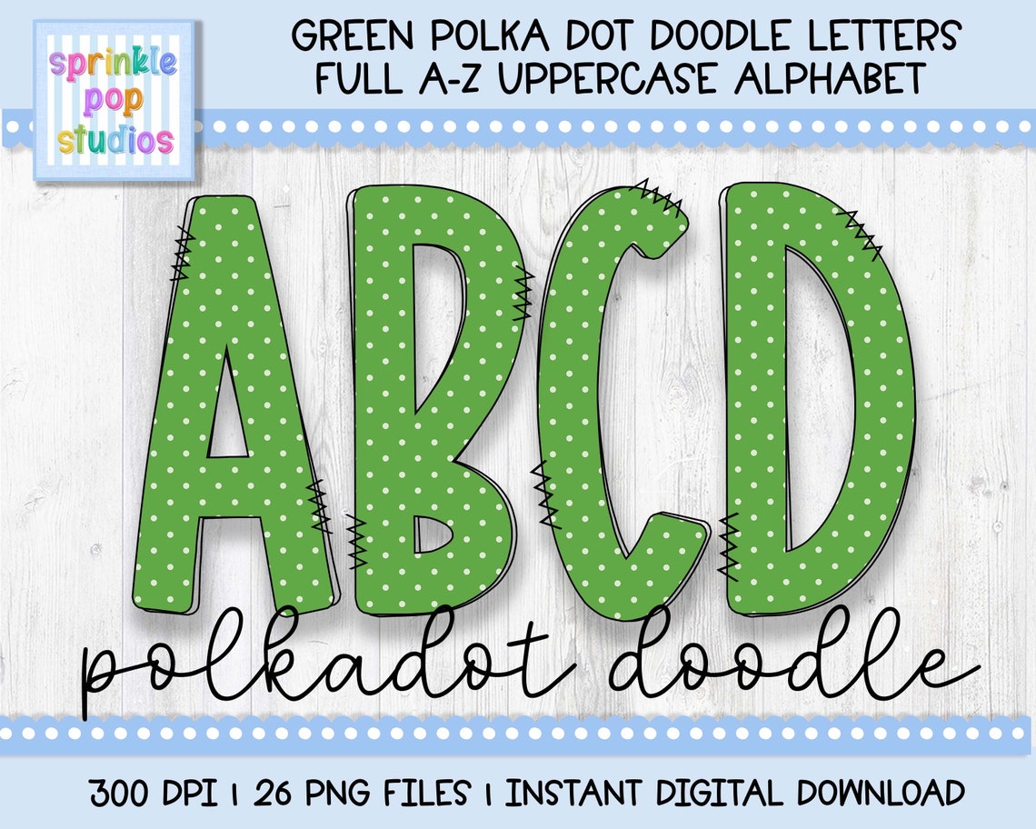 Doodle Alphabet | Green Polkadot Doodle Letters | Alphabet Font Clipart ...