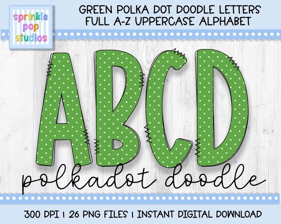 Doodle Alphabet Green Polkadot Doodle Letters Alphabet | Etsy