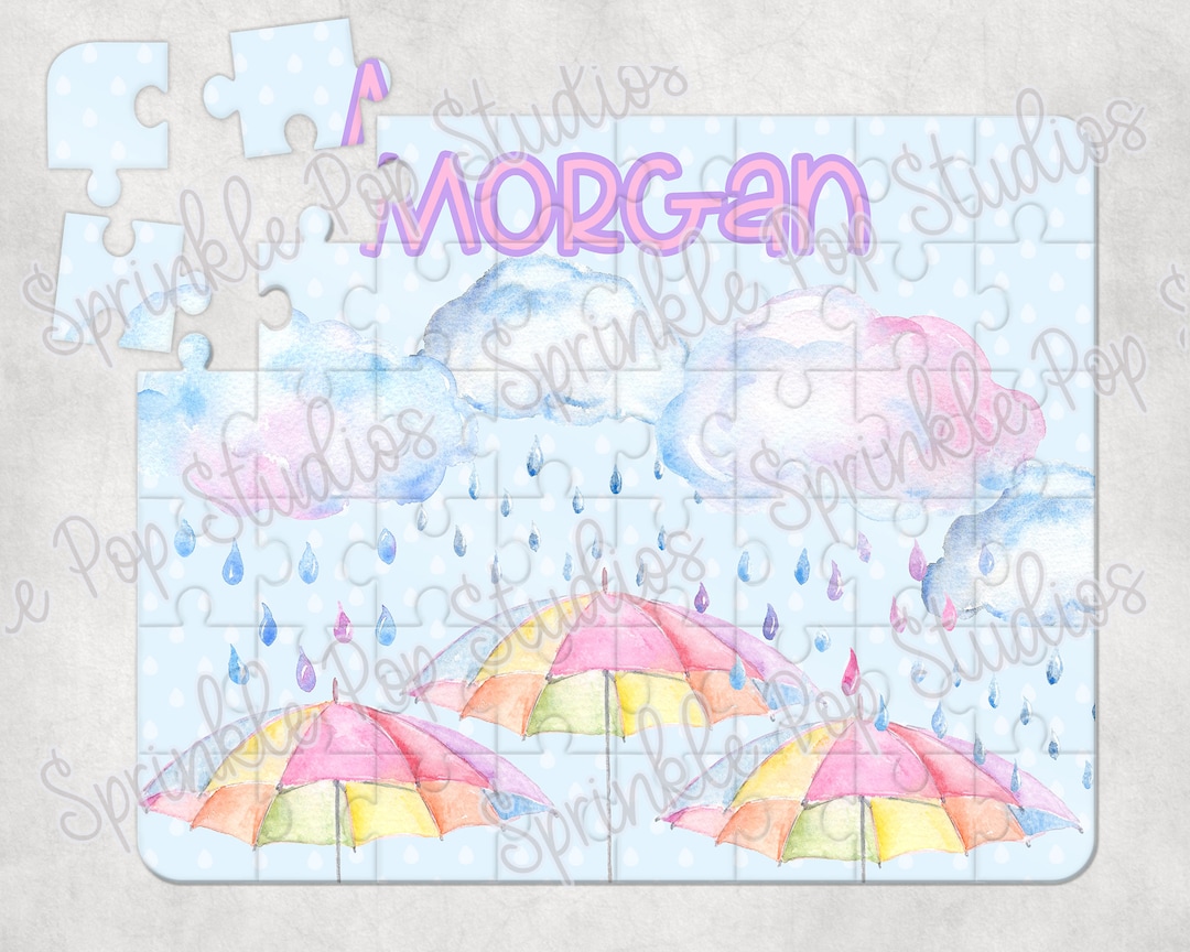 Rainy Day Puzzle Sublimation Design Template ~ Rainbow Umbrellas ...