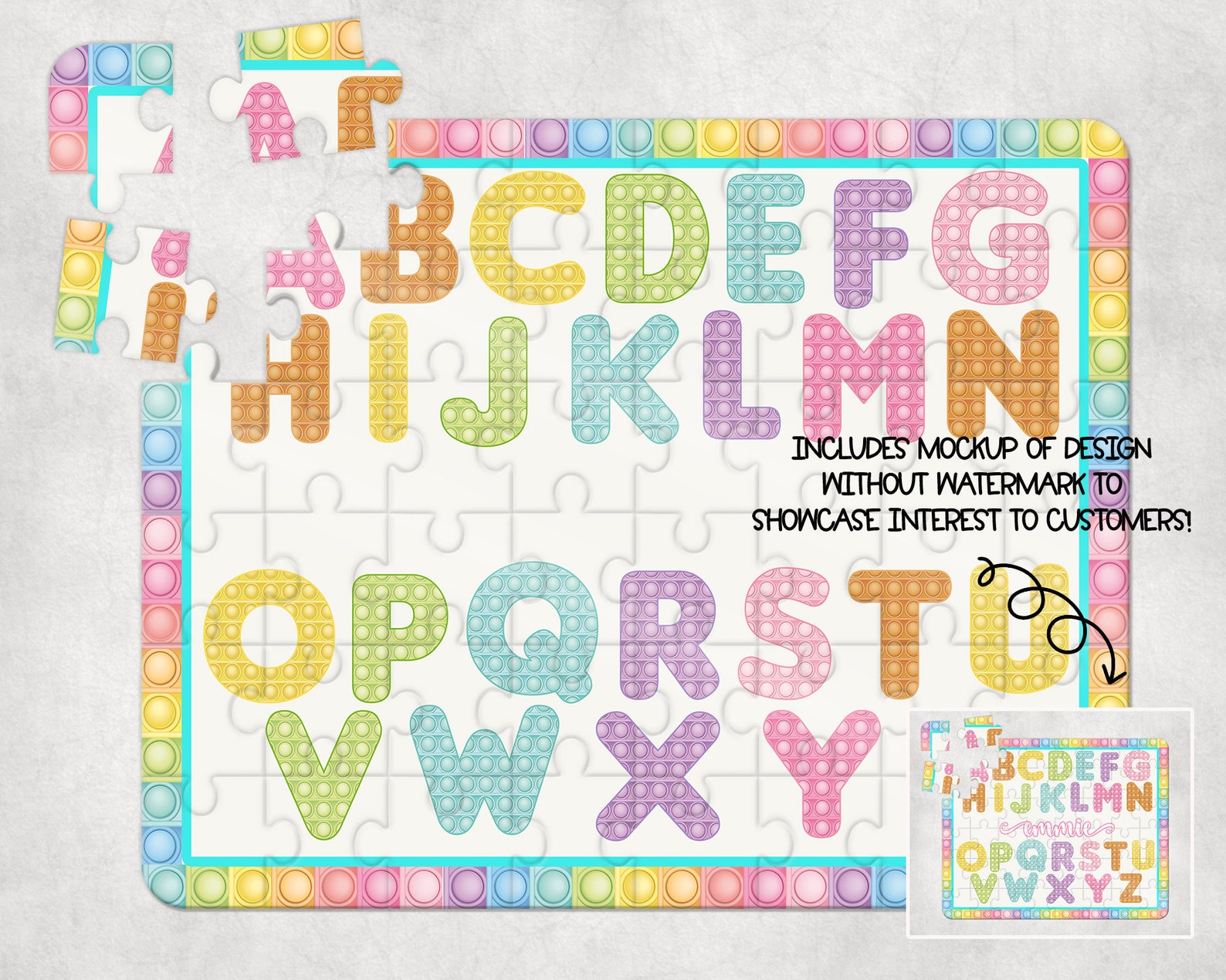 Pastel Rainbow Pop It Alphabet Sublimation Design Template - Etsy
