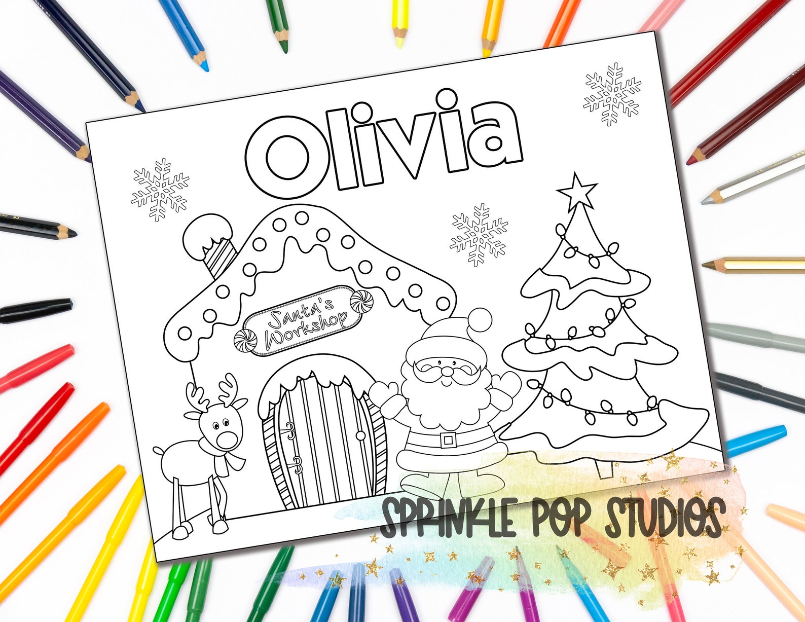 Personalized Coloring Page ~ Santa's Workshop ~ Custom Coloring Book ...