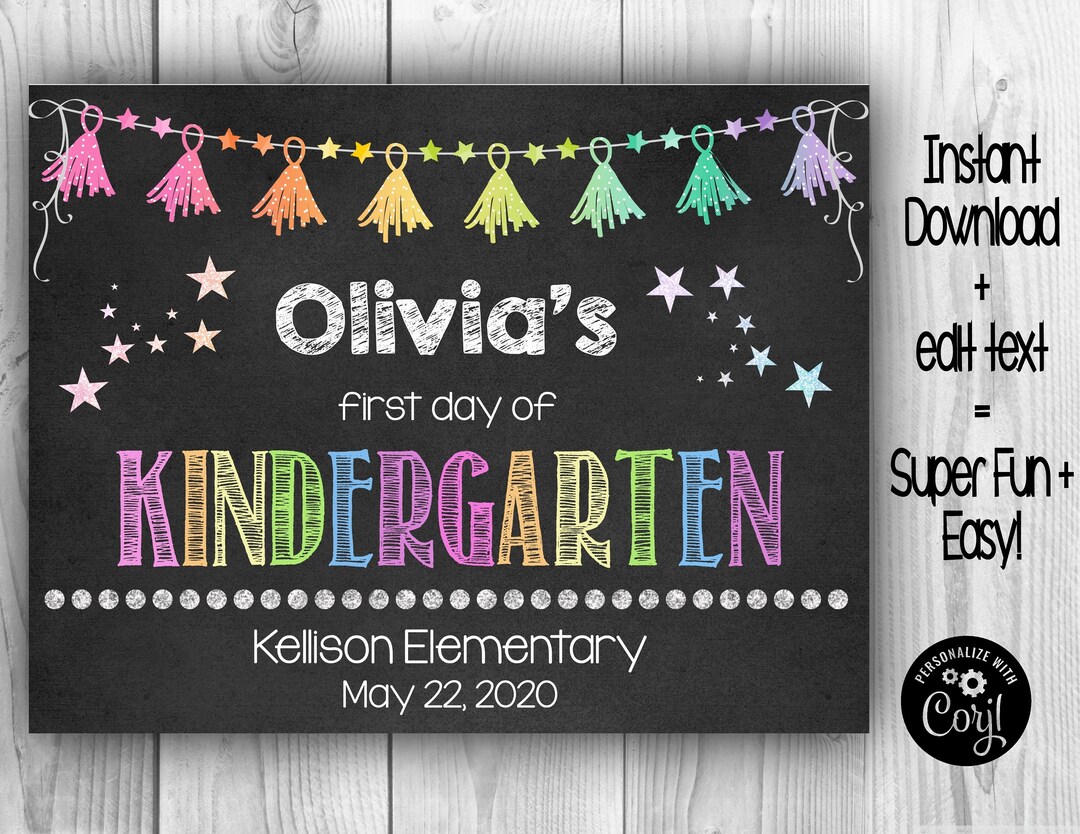 EDITABLE First Day of School Chalkboard Sign Poster - Easily Edit Name ...