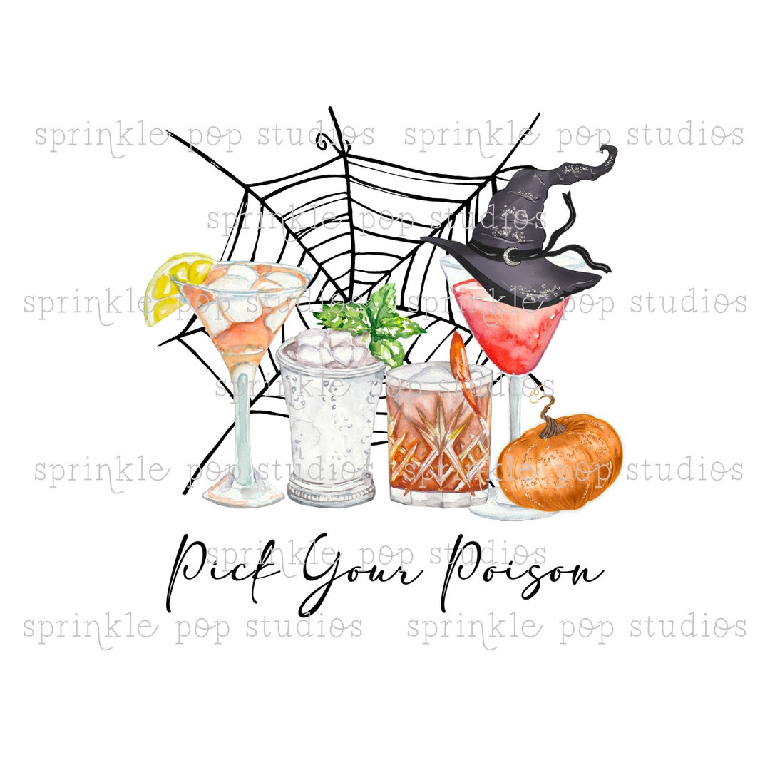 Pick Your Poison ~ Flour Sack Towel Design ~ Halloween Cocktails ~ Cute ...