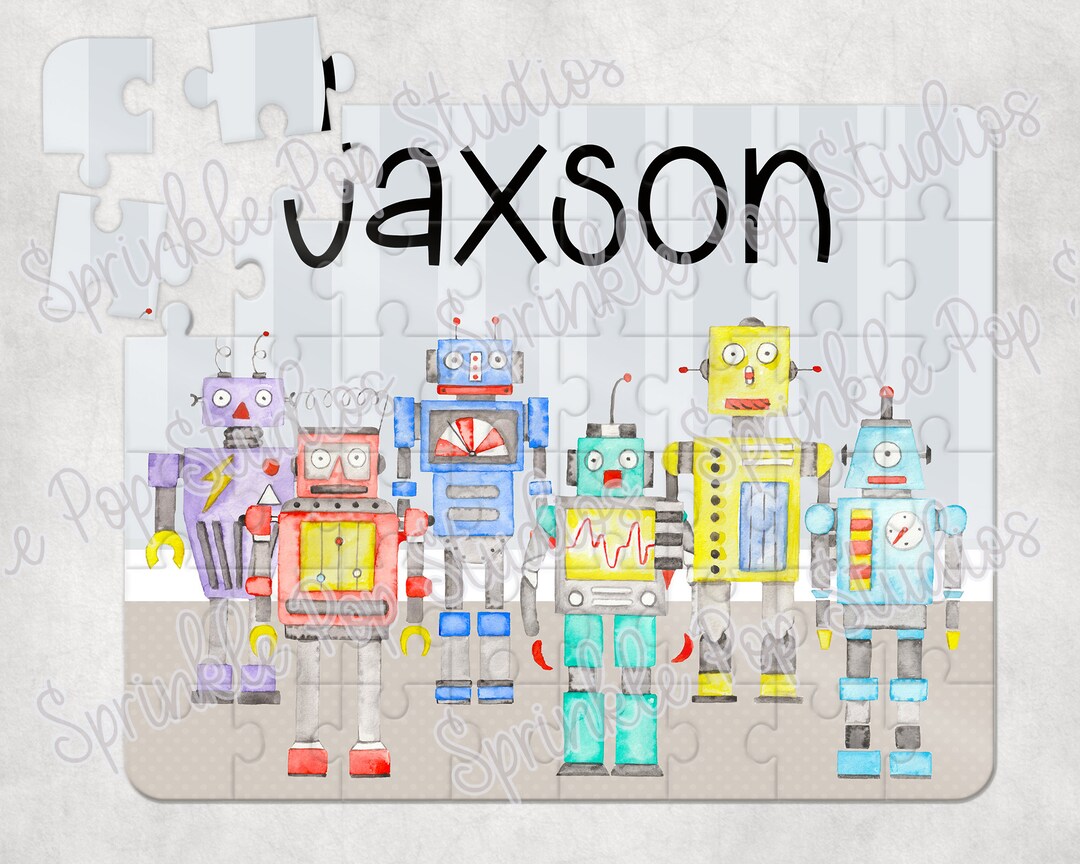 Robot Puzzle Sublimation Design Template ~ Robots ~ Custom Puzzle ...