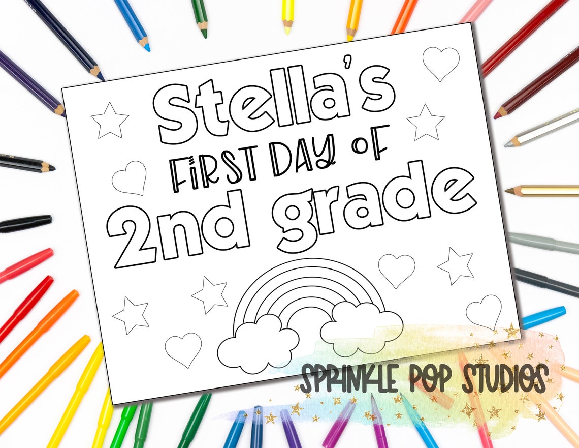 Personalized Coloring Page ~ First Day of School Rainbow ~ Custom ...