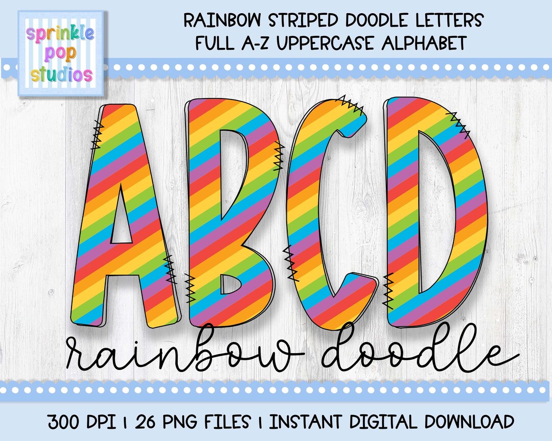 Doodle Alphabet | Rainbow Striped Doodle Letters | Alphabet Font ...