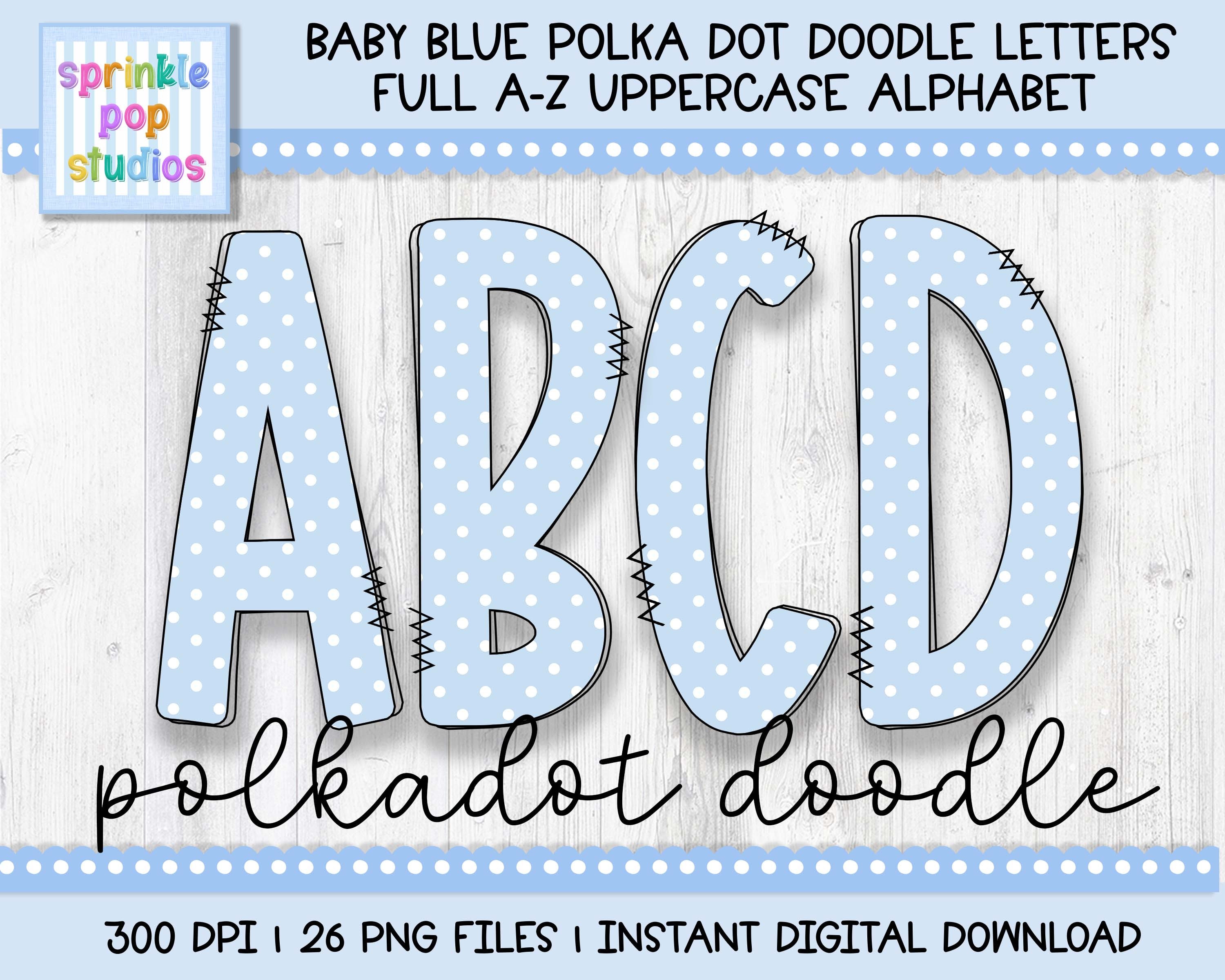 Doodle Alphabet | Baby Blue Polkadot Doodle Letters | Alphabet Font ...