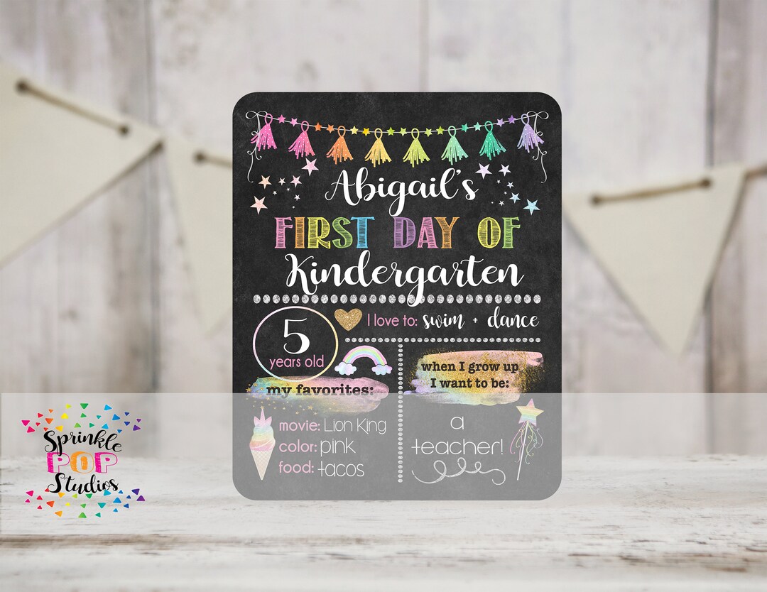 Rainbow Chalkboard First Day of School Sign Dry Erase Board - Etsy