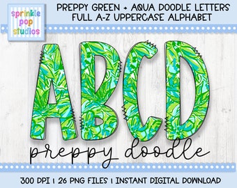 Doodle Alphabet | Preppy Blue and Aqua Doodle Letters | Alphabet Font ...