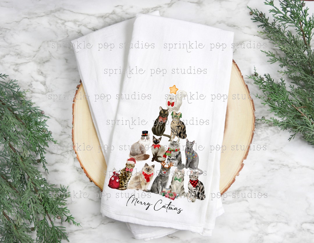 Merry Catmas Design Cute Watercolor Christmas Cats Christmas Cat Design ...