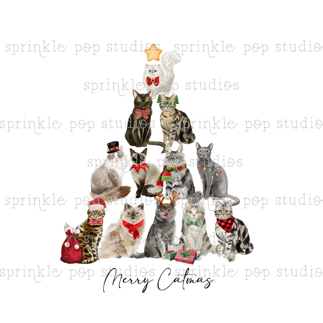 Merry Catmas Design ~ Cute Watercolor Christmas Cats ~ Christmas Cat ...