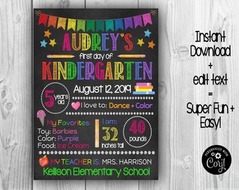 EDITABLE First Day of School Chalkboard Sign Poster No | Etsy