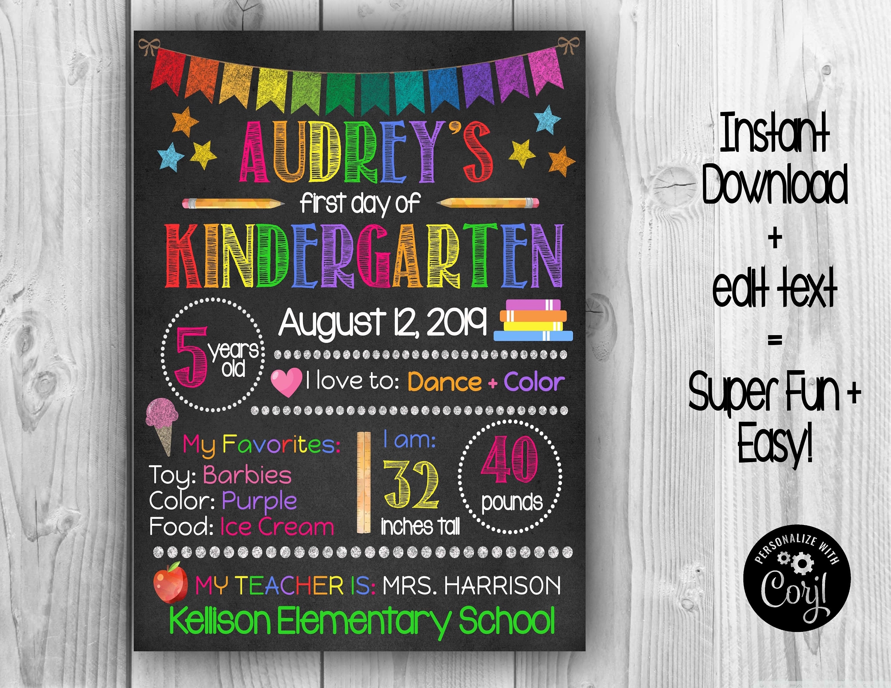 EDITABLE First Day of School Chalkboard Sign Poster Easily | Etsy