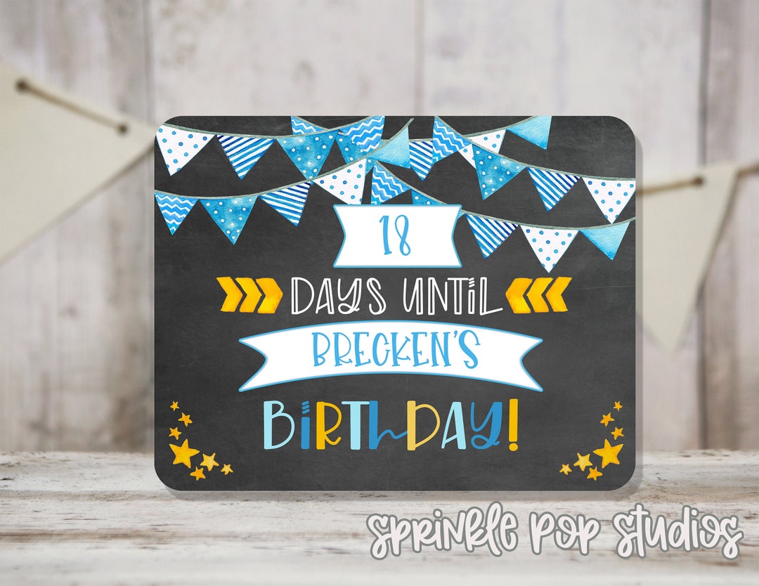 Blue and Yellow Birthday Countdown ~ Dry Erase Board Sublimation Design ...