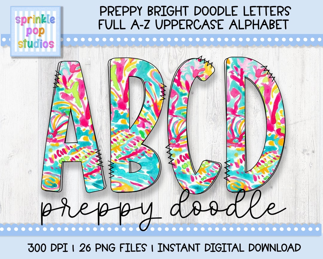 Doodle Alphabet | Preppy Bright Doodle Letters | Alphabet Font Clipart ...