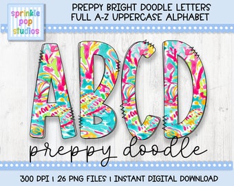 Doodle Alphabet | Preppy Bright Doodle Letters | Alphabet Font Clipart ...