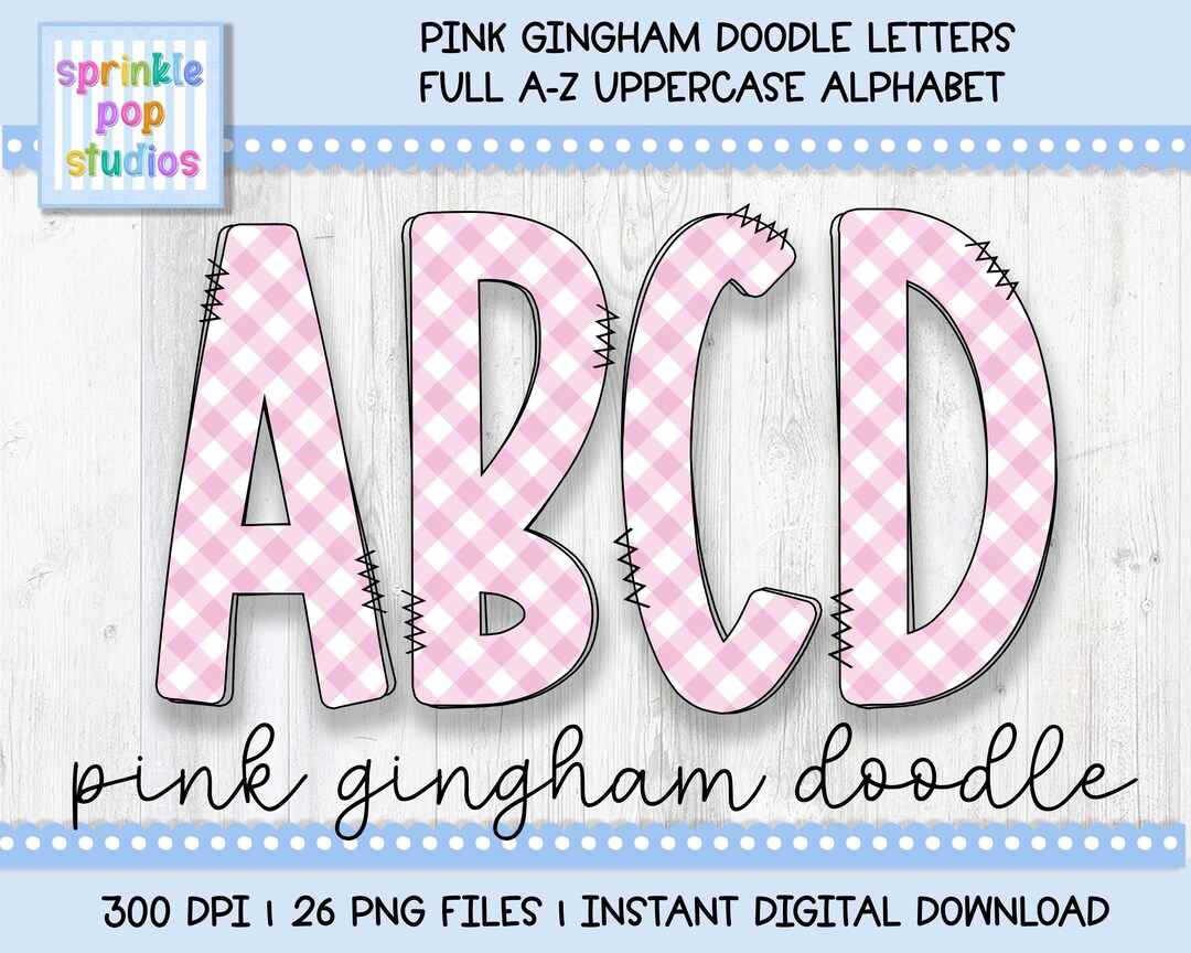 Doodle Alphabet | Pink Gingham Doodle Letters | Plaid Font Clipart Png ...