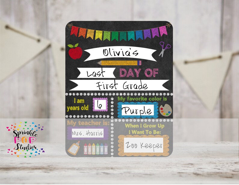 Colorful Chalkboard First and Last Day of School Sign Dry - Etsy