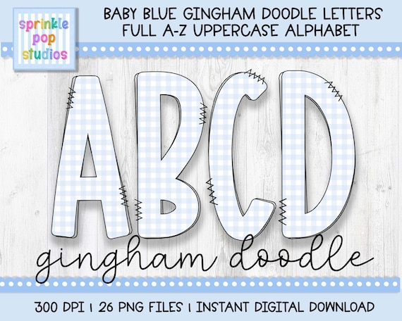 Doodle Alphabet Baby Blue Gingham Doodle Letters Plaid - Etsy