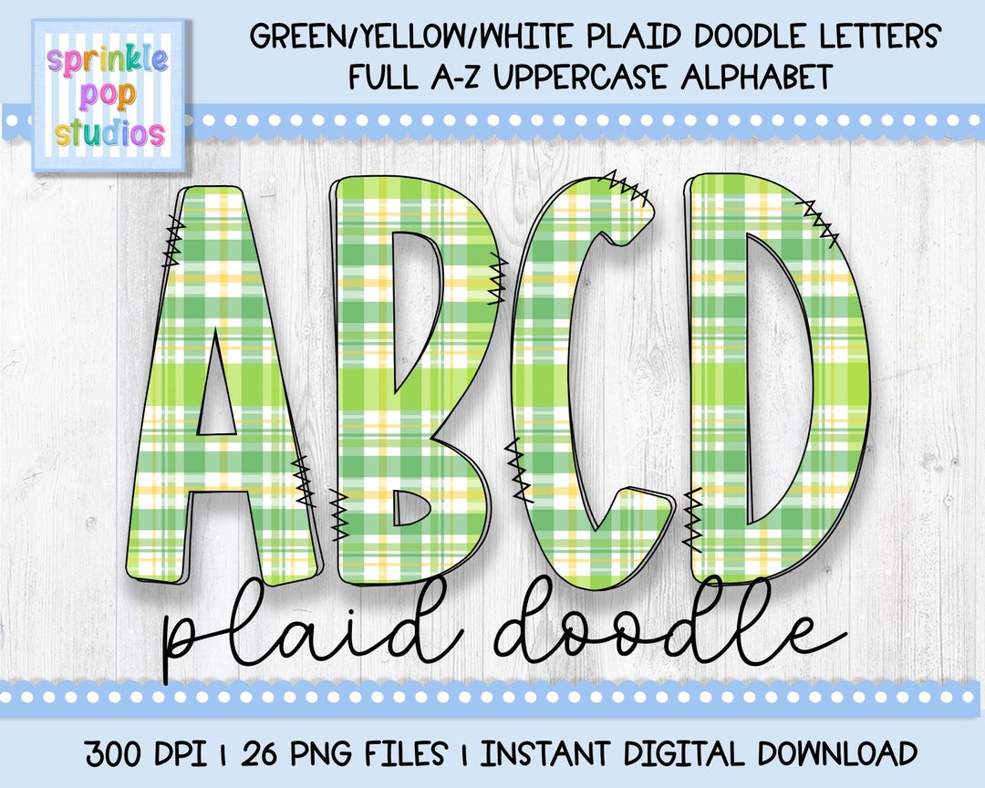Doodle Alphabet | Green/yellow/white Plaid Doodle Letters | Alphabet ...
