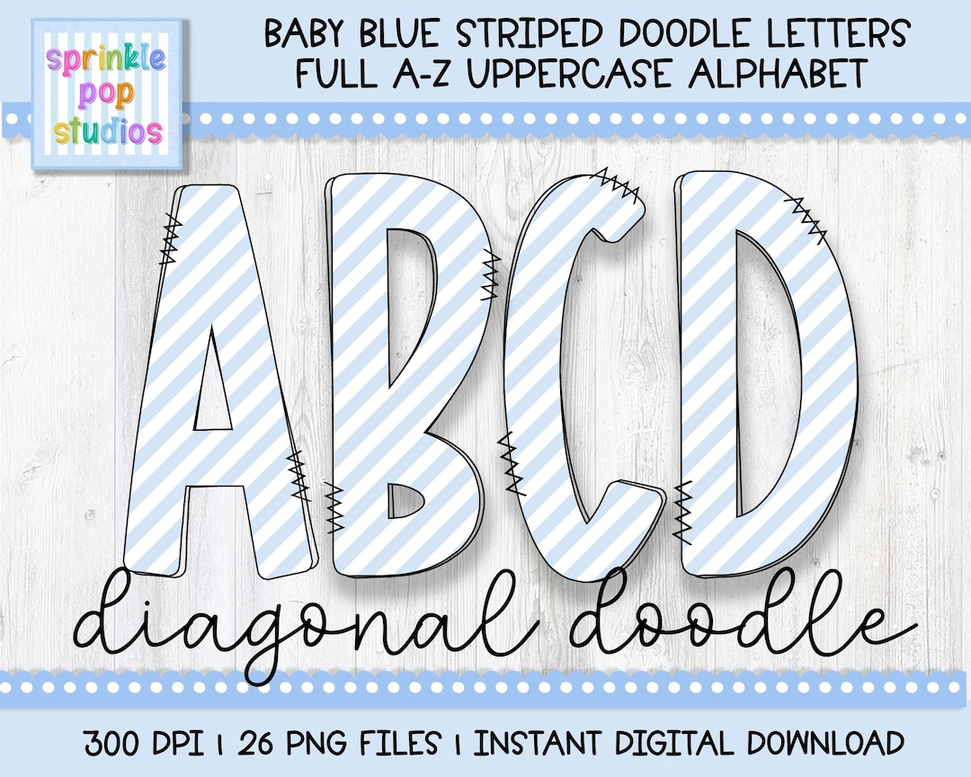 Doodle Alphabet | Baby Blue Diagonal Striped Doodle Letters | Alphabet ...