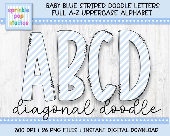 Doodle Alphabet Baby Blue Diagonal Striped Doodle Letters | Etsy