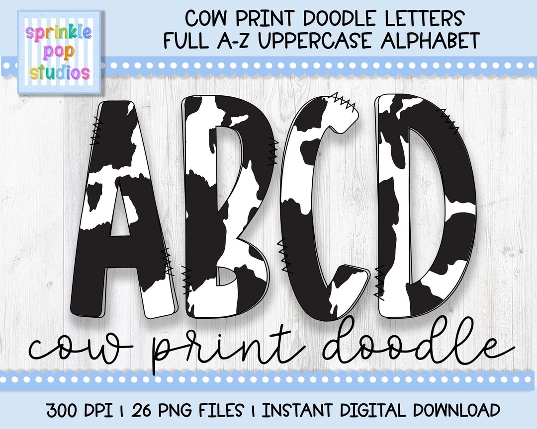 Doodle Alphabet | Cow Print Doodle Letters | Alphabet Font Clipart Png ...
