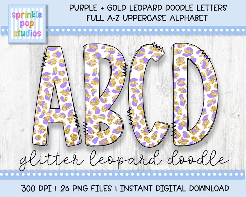 Doodle Alphabet | Purple and Gold Glitter Leopard Doodle Letters ...