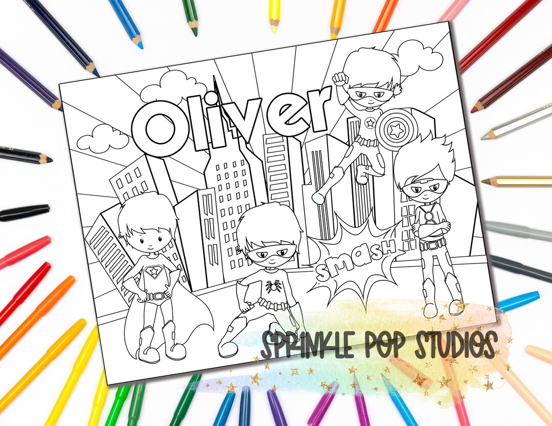 Personalized Coloring Page ~ Superhero Boys ~ Custom Coloring Book Page ...