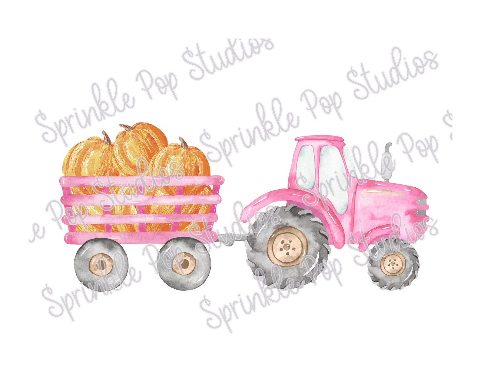 Pumpkins Pink Tractor Fall Design Tractor With Pumpkins - Etsy