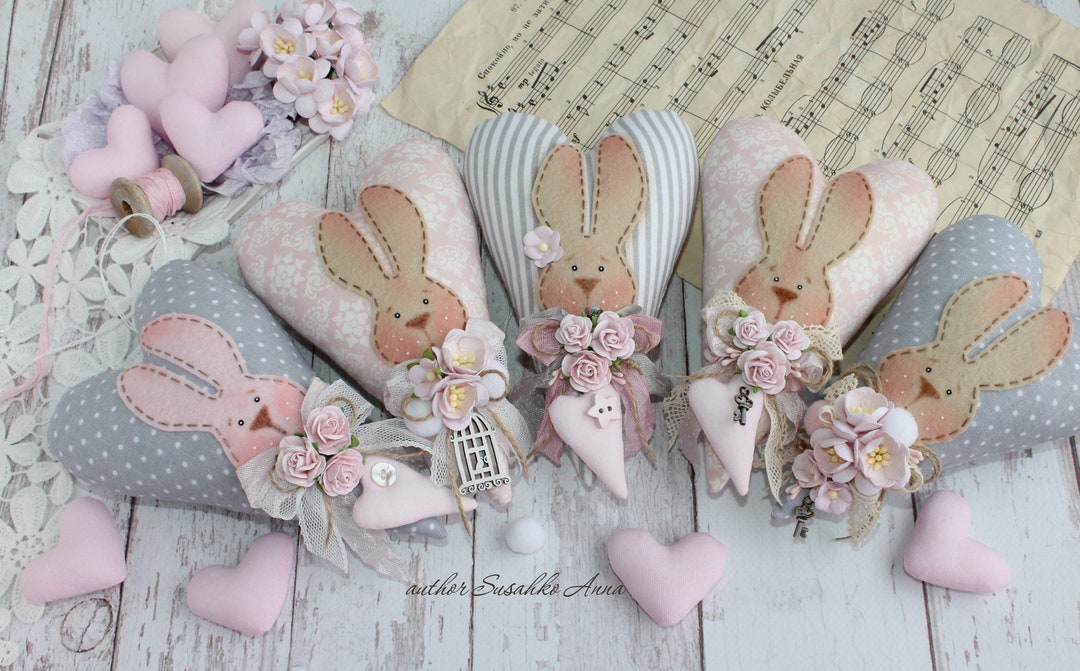 Fabric Easter Heart Easter Home Decor Rabbit Easter Gray - Etsy