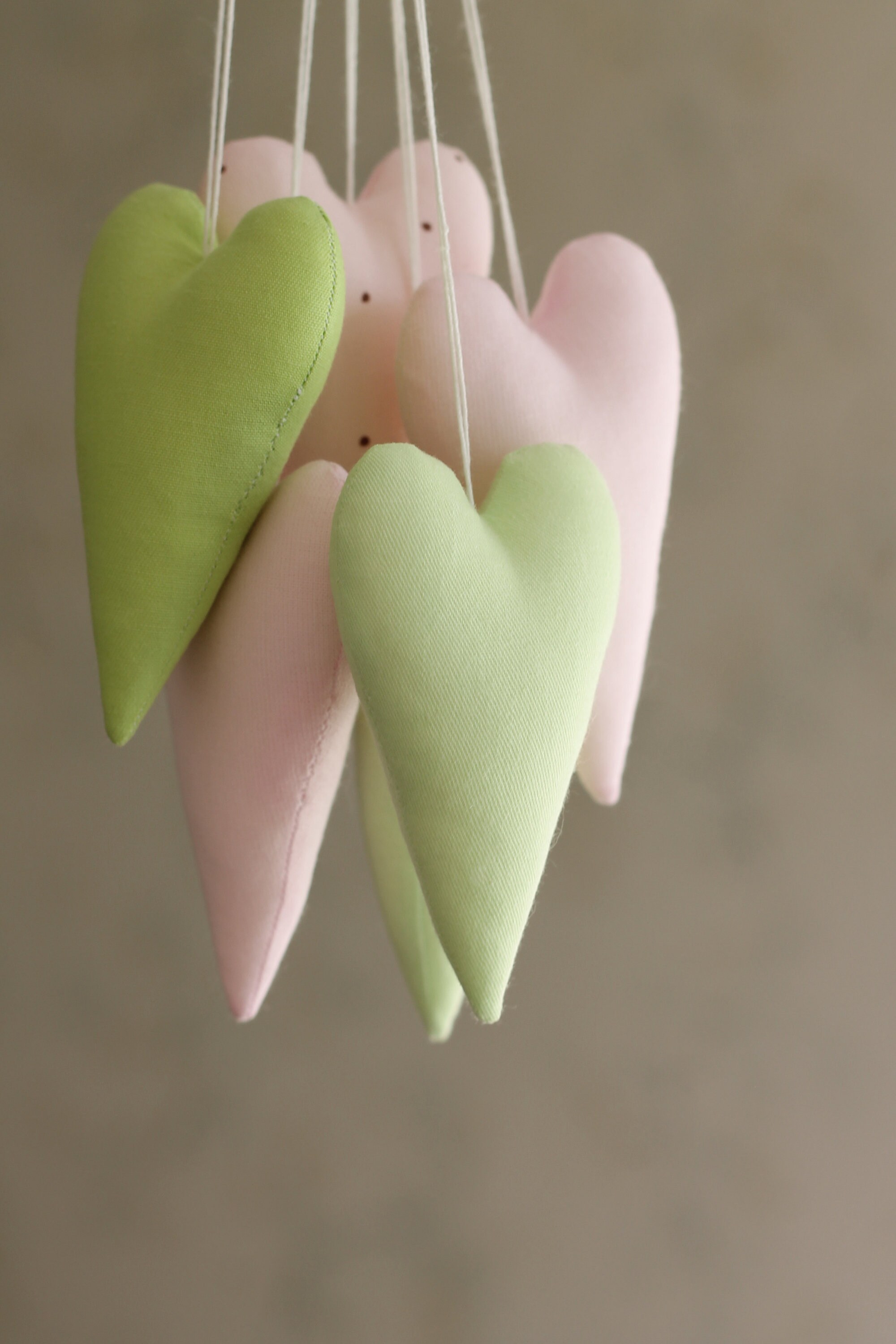 Set of 12 pink and green textile hearts Delicate set of soft - Etsy.de
