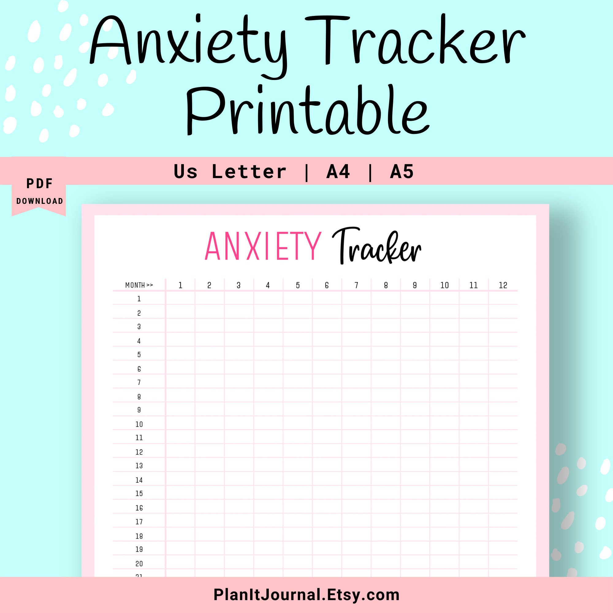 Anxiety Tracker Printable pdf digital download. | Etsy