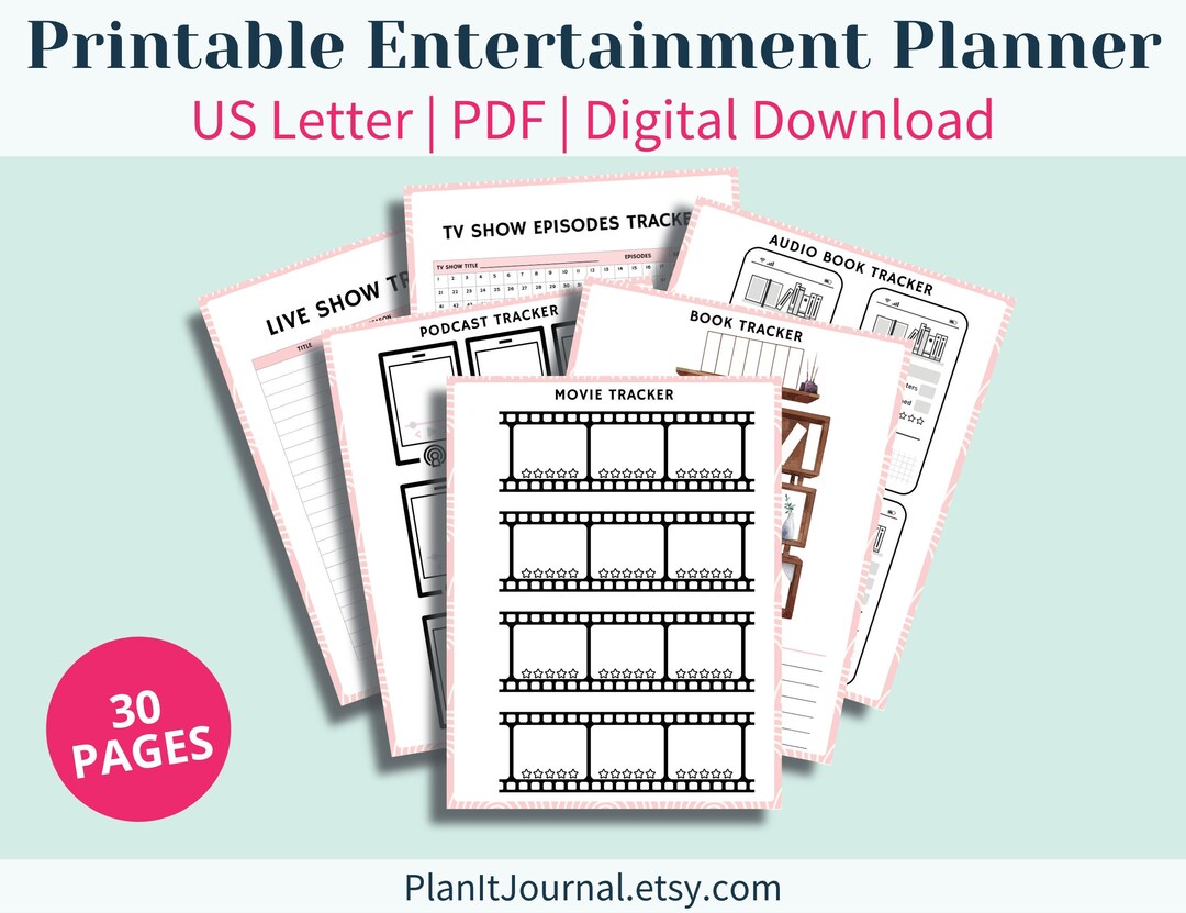 Printable Entertainment Planner, Movie, Series,reading and Podcast ...