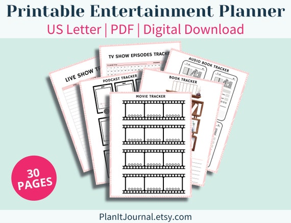 Printable Entertainment Planner Movie Seriesreading and - Etsy