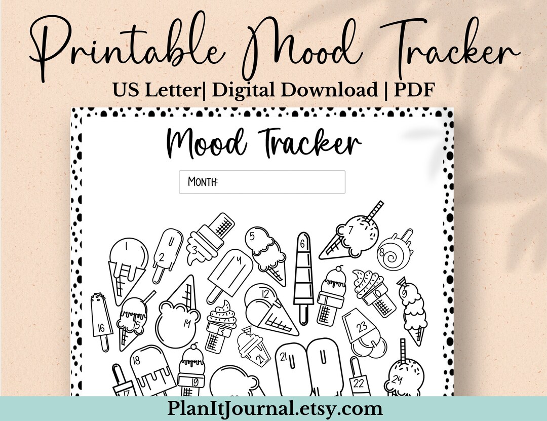 Ice Cream Monthly Mood Tracker Printable, Digital Download, US Letter ...