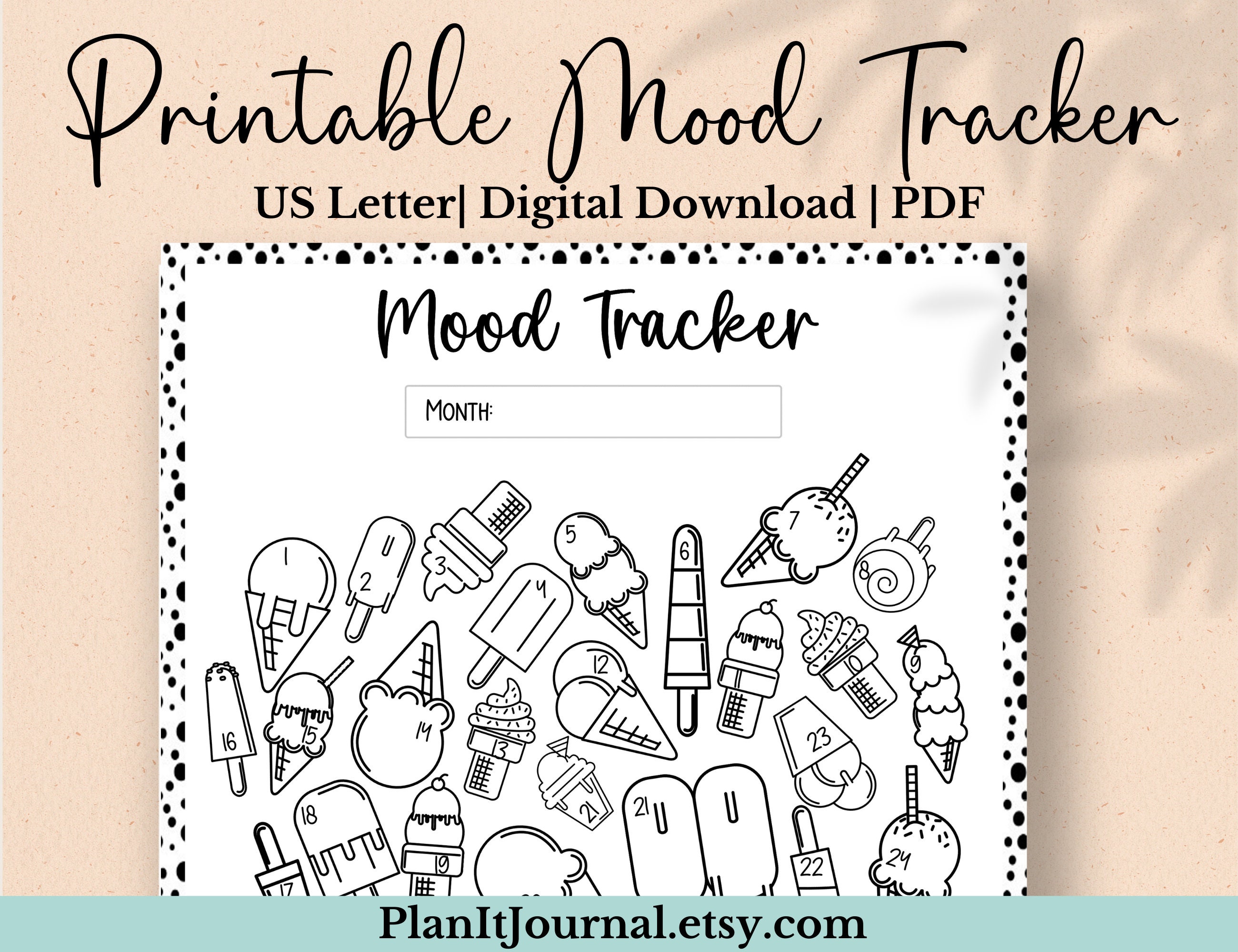 Ice Cream Monthly Mood Tracker Printable, Digital Download, US Letter ...