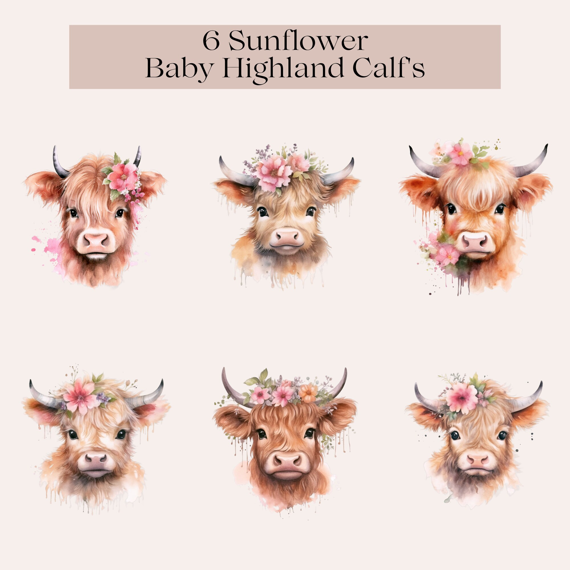 Boho Baby Highland Cow Watercolor Clipart: Commercial Use (pngs) - Etsy
