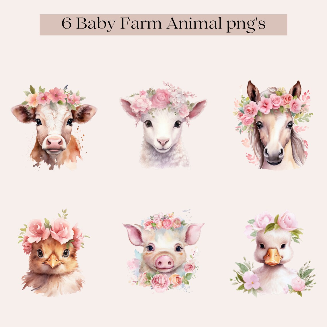 Cute Farm Animals Clipart, Watercolor Baby Farm Animals Set With ...