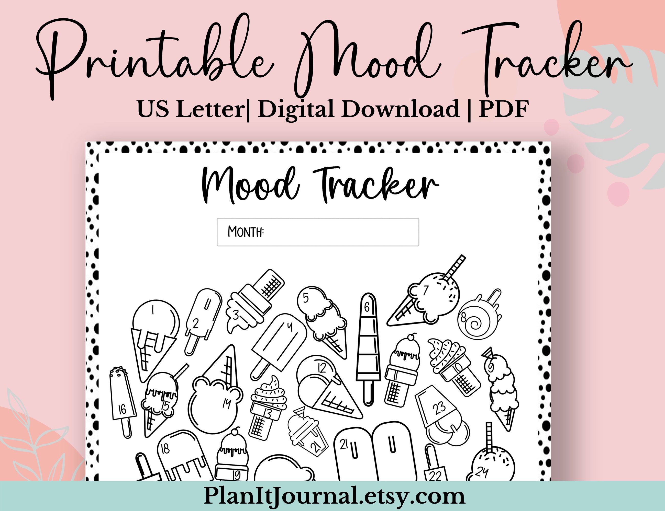 Ice Cream Monthly Mood Tracker Printable, Digital Download, US Letter ...
