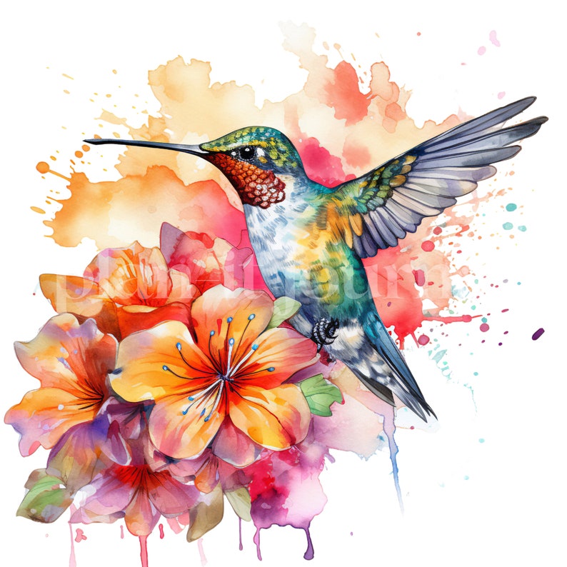 12-whimsical Hummingbird Watercolor in a Botanical Garden Clipart for ...