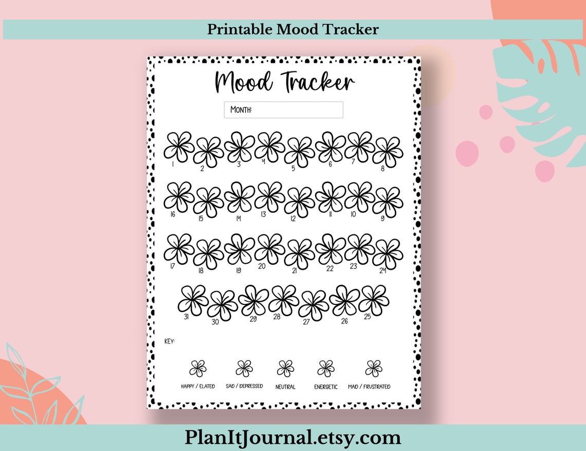 Flower Monthly Mood Tracker Printable, Digital Download, US Letter ...