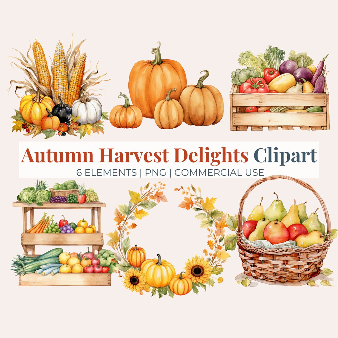 Autumn Harvest Delights Clipart for Commercial Use: 6 Transparent Pngs ...