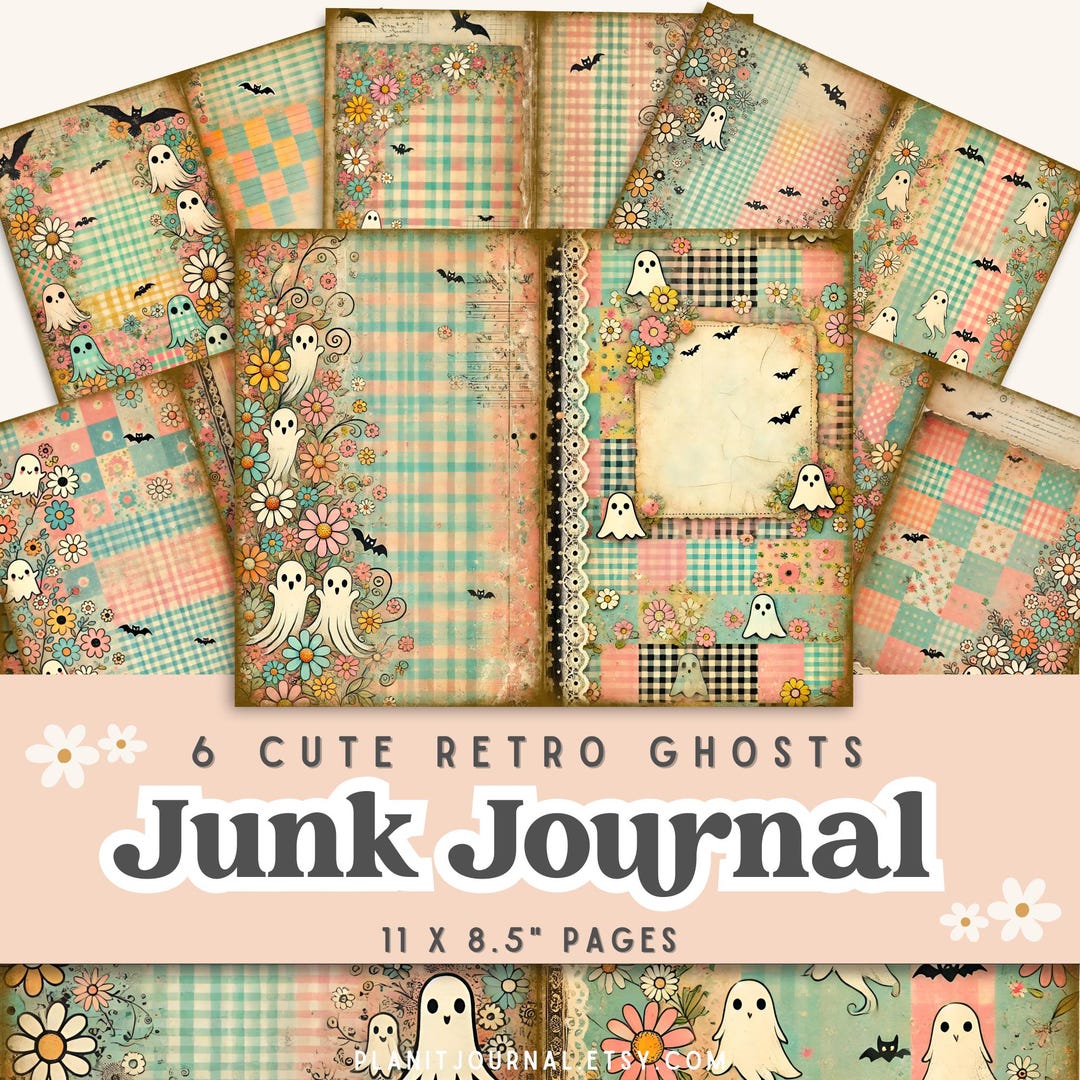 6 Cute Retro Ghosts Junk Journal Pages - Vintage Ephemera Printable ...