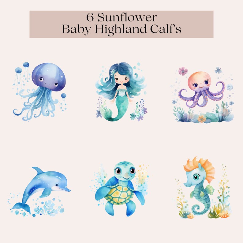 Cute Undersea Watercolor Clipart Set for Commercial Use: 6 - Etsy
